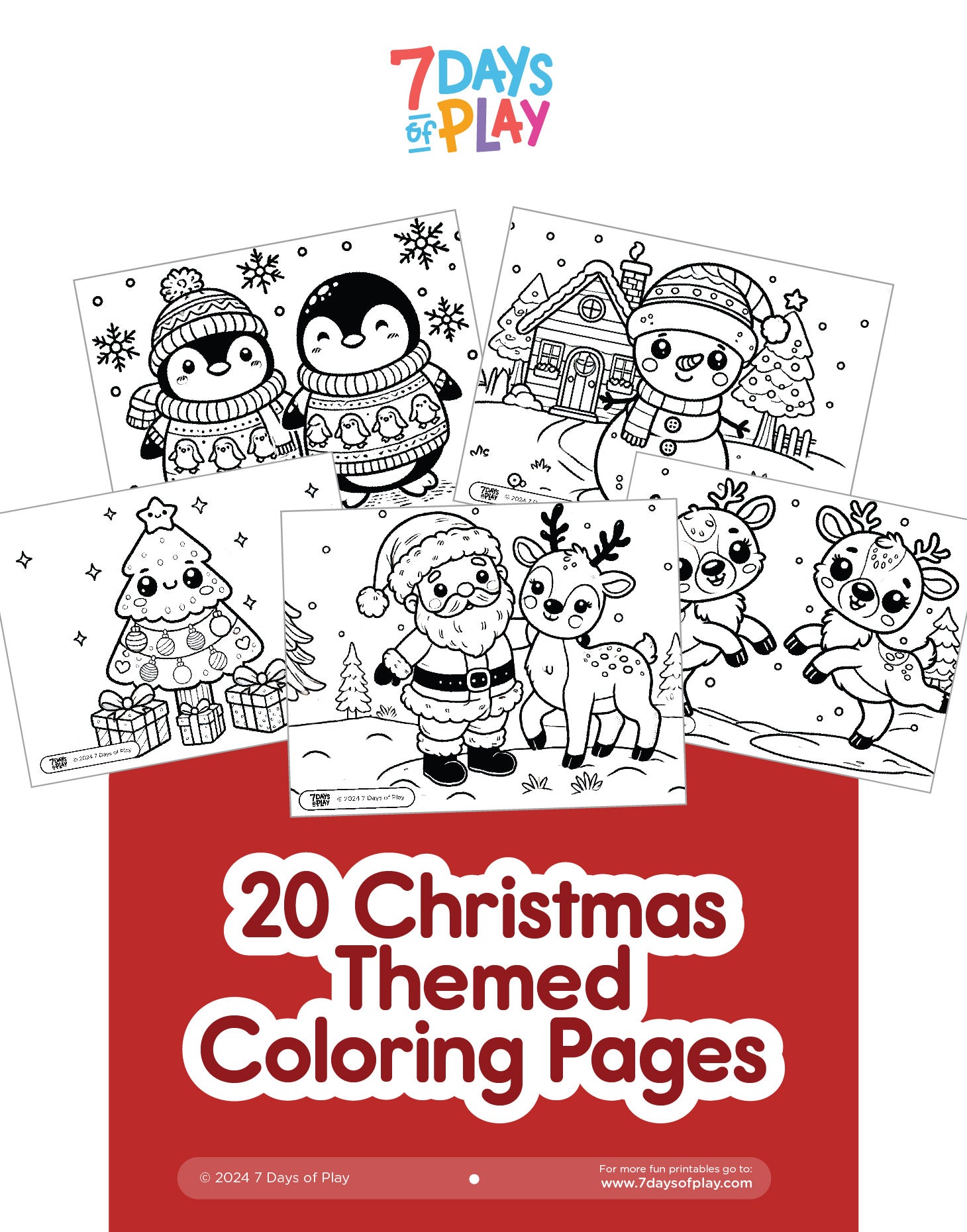 20 Christmas Themed Coloring Pages - Printable – 7 Days of Play