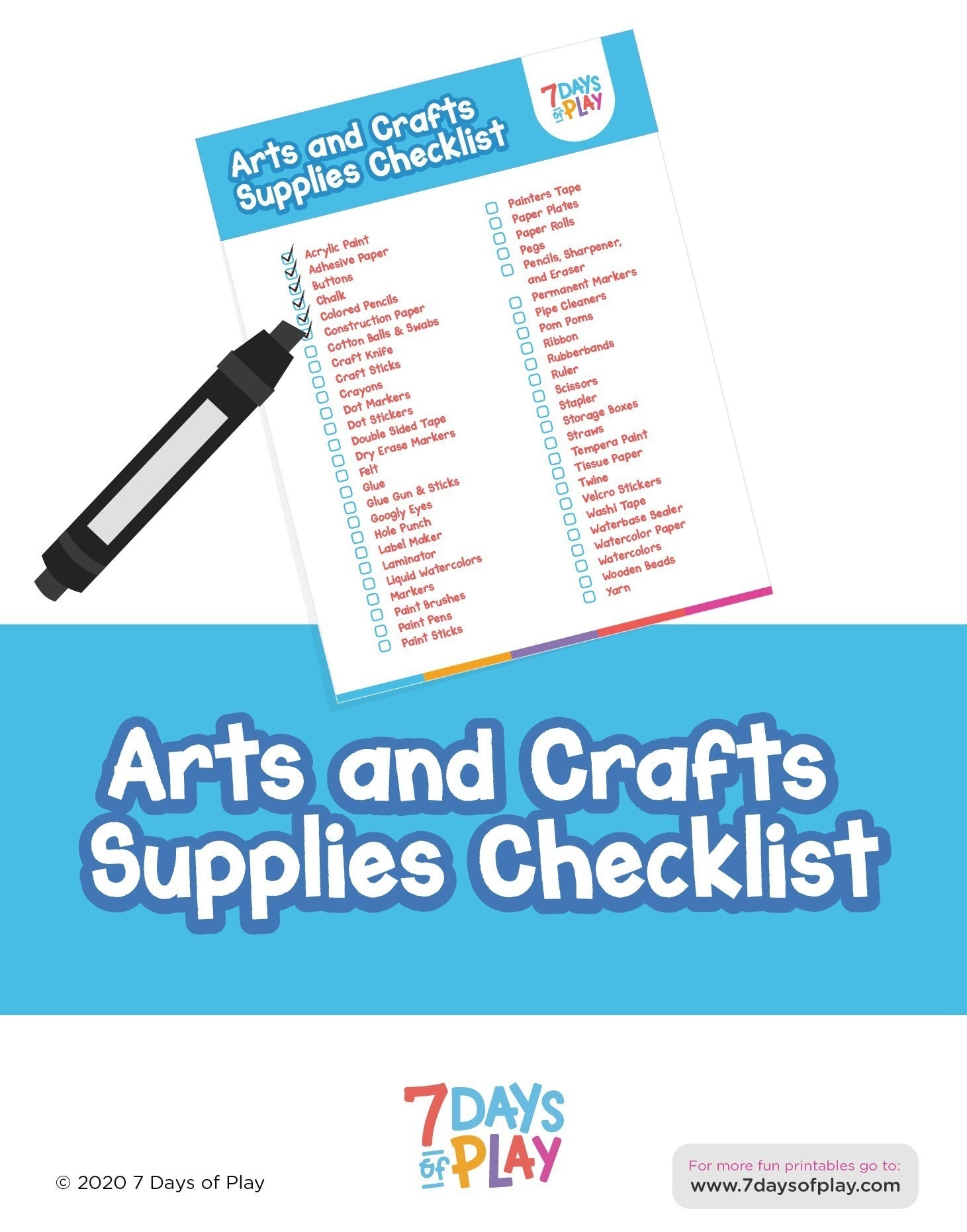 Art and Craft Supply Checklist - Printable – 7 Days of Play