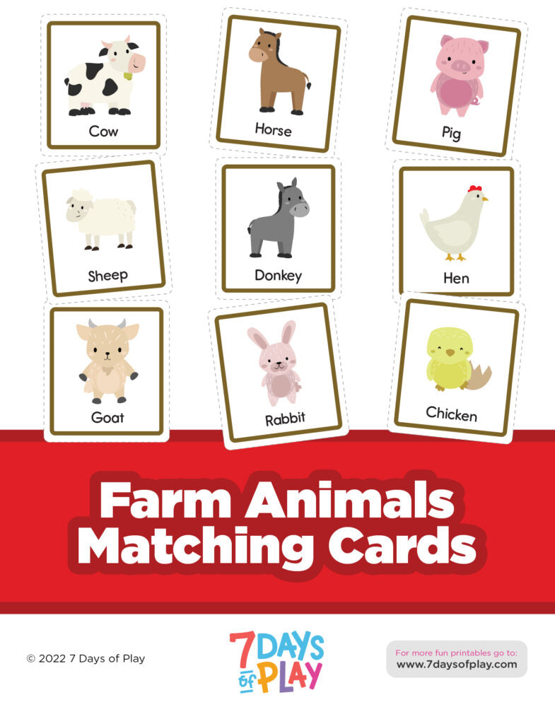 Farm Animal Matching Cards - Printable – 7 Days of Play