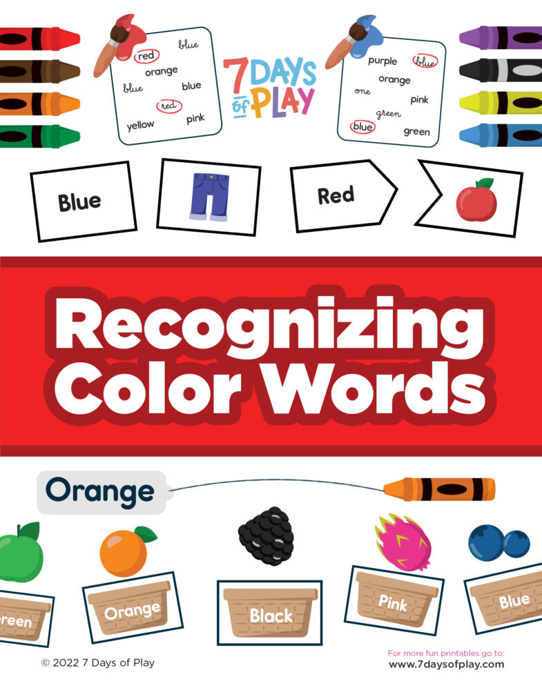 Recognizing Color Words Printable for Kids – 7 Days of Play
