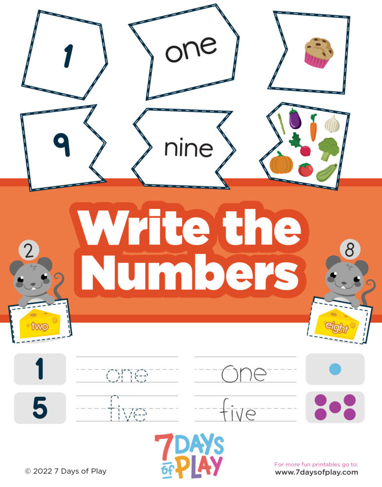 Recognizing Number Words Printable for Kids – 7 Days of Play