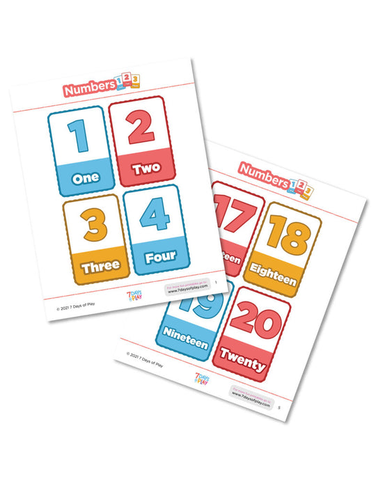Number Flashcards 1-20 - Printable for Kids – 7 Days of Play
